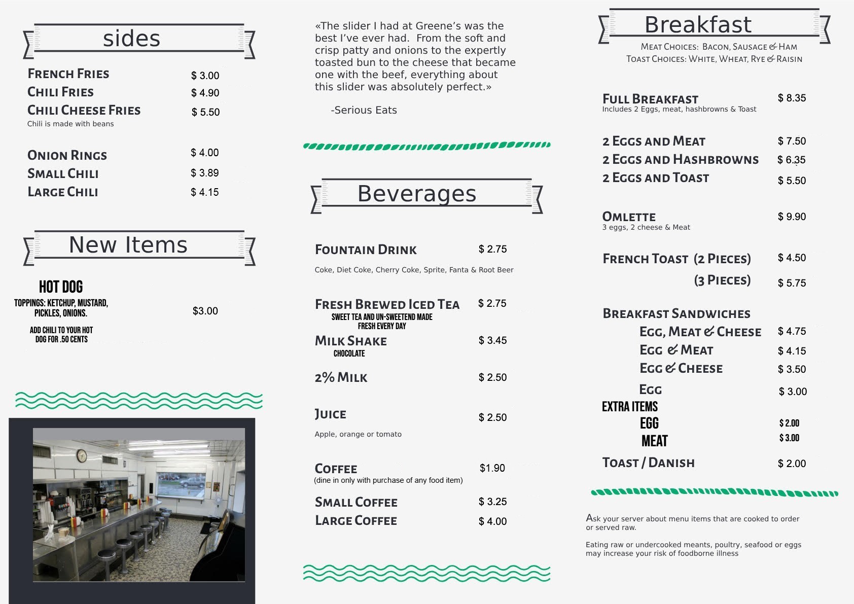 Menu - Greene's Hamburger